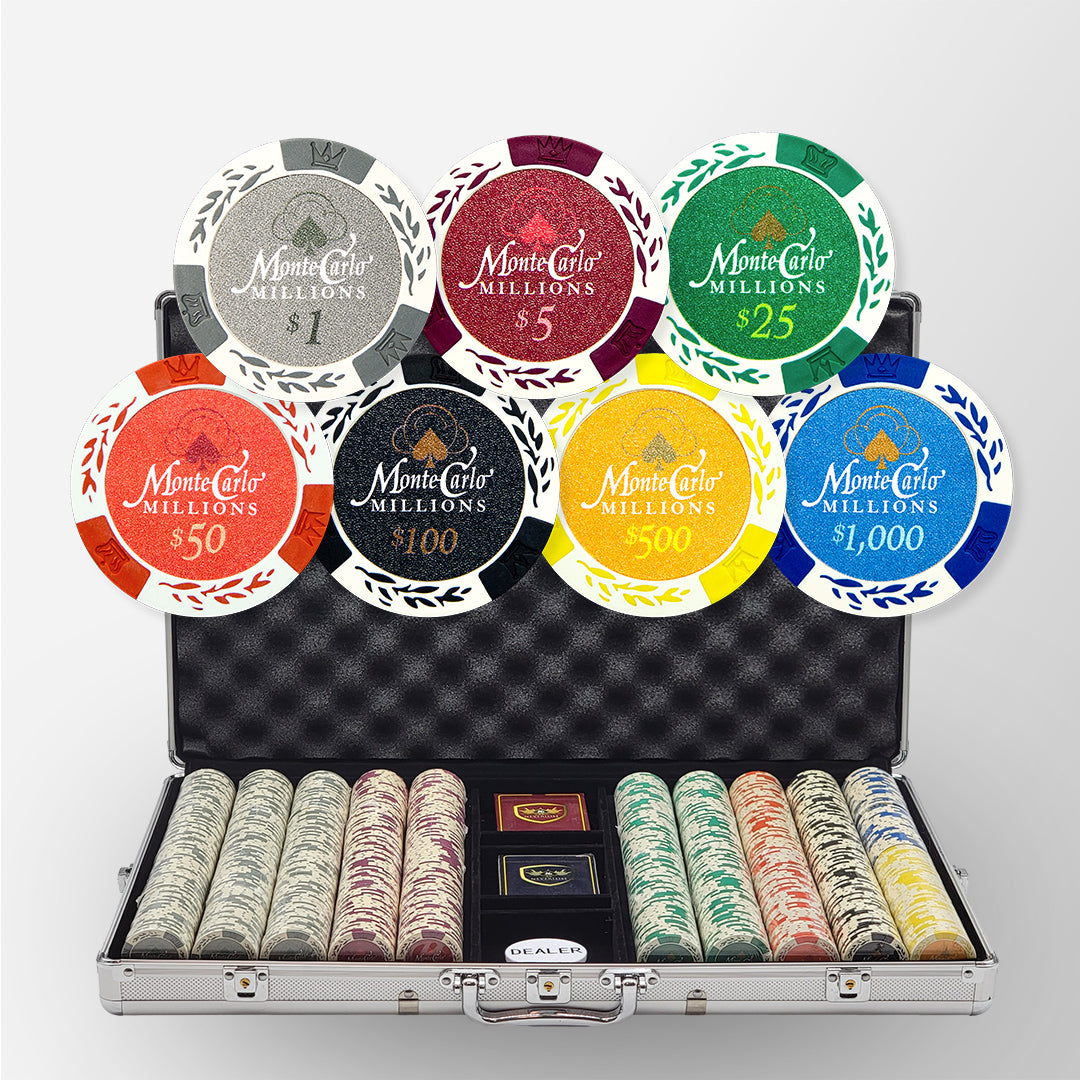 Shop 1000PCS Monte Carlo Millions Poker Chips Set 14G | Silver Alum Case