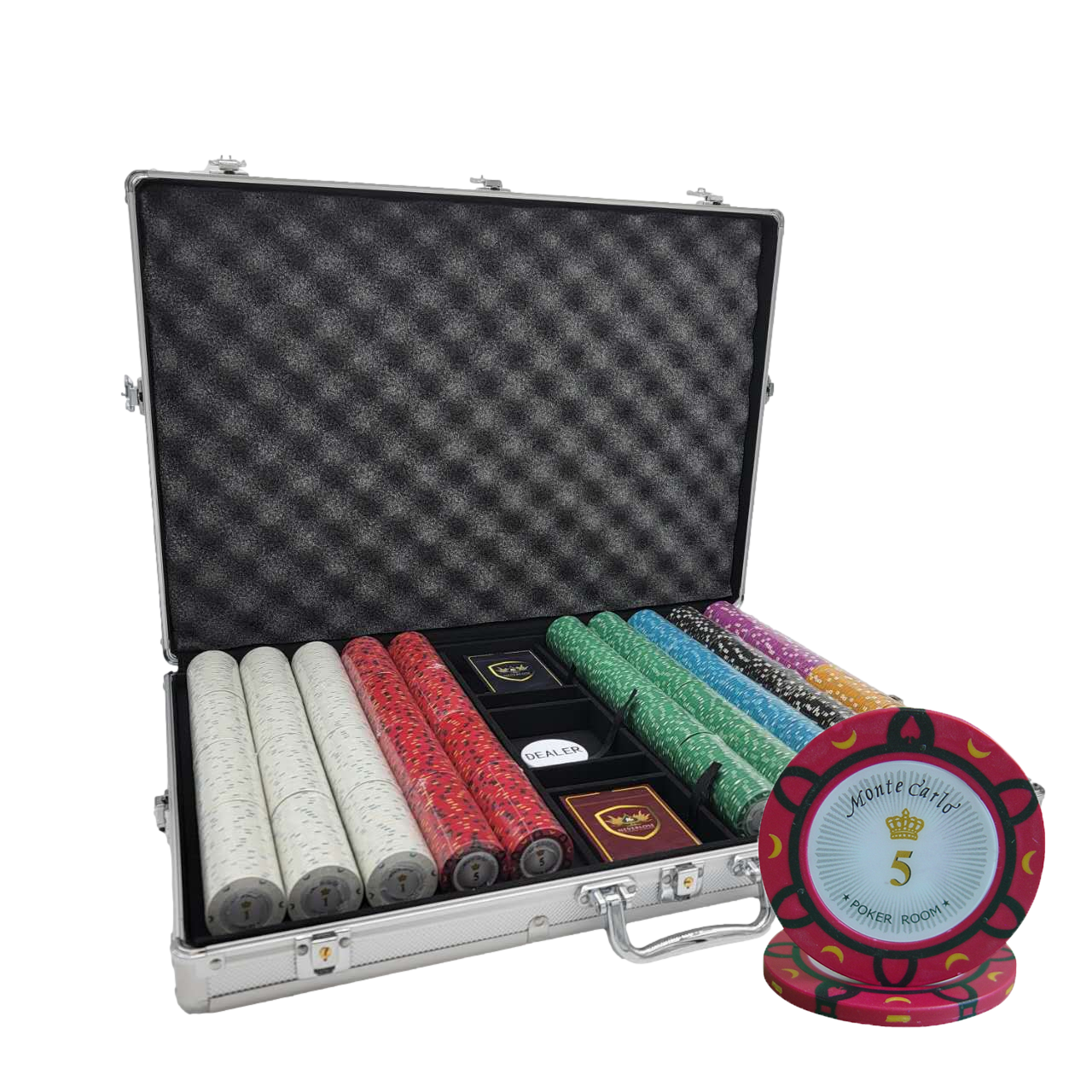 Shop 1000PCS Monte Carlo Poker Room Poker Chips Set | Silver Alum Case
