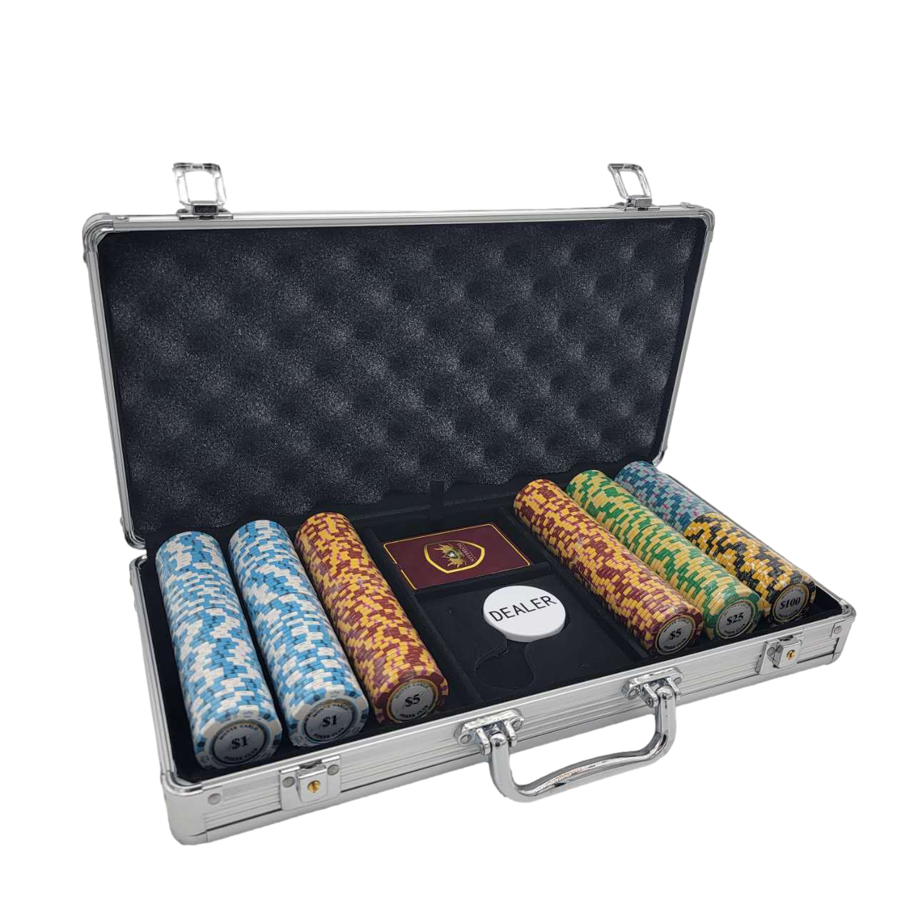 300 Monte Carlo Poker Club Poker Chips Set - Silver Aluminum Case | MRC ...
