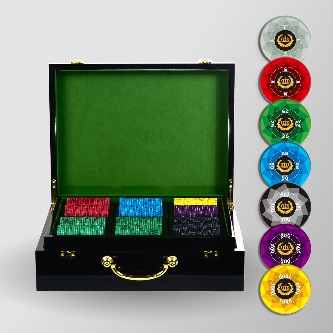 500 Laurel Crown Ceramic Poker Chips Set - High Gloss Case | MRC Poker